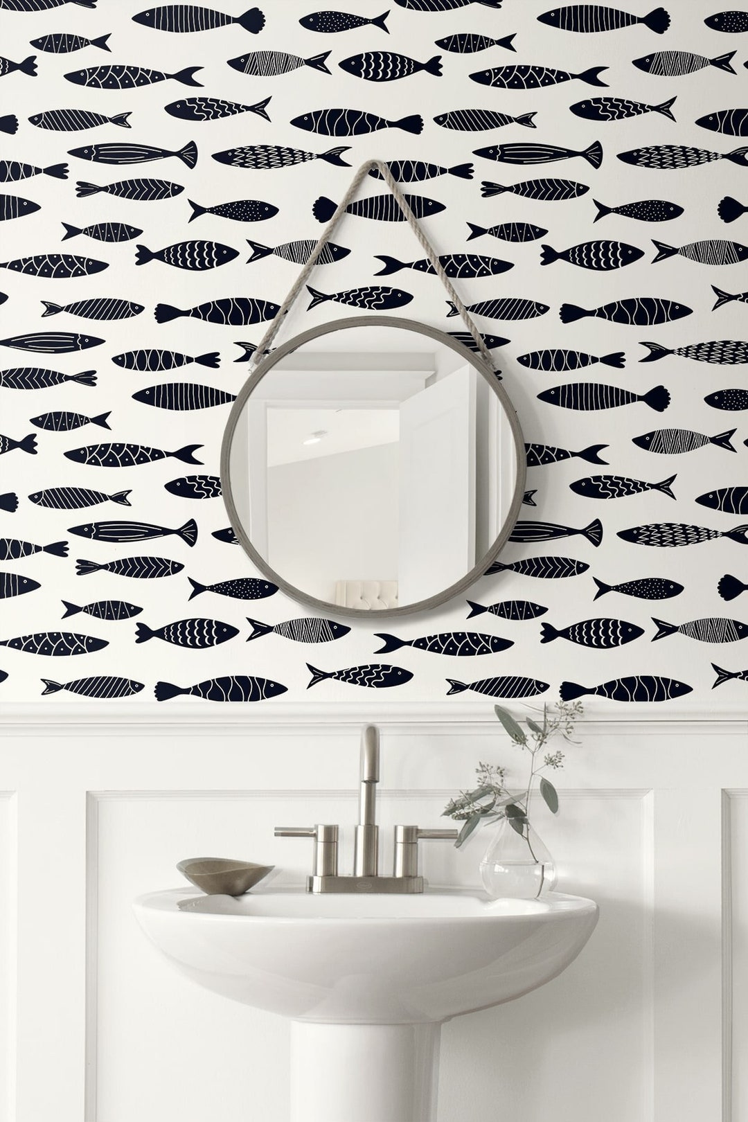 Wallpaper Fish Blue Ocean Coastal Wallcovering Designer Beach House ...