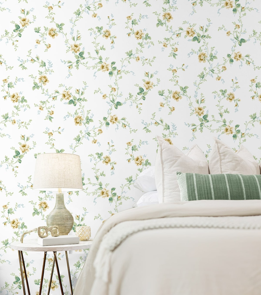 Prepasted Wallpaper Vintage Floral Neutral Wallcovering Traditional ...