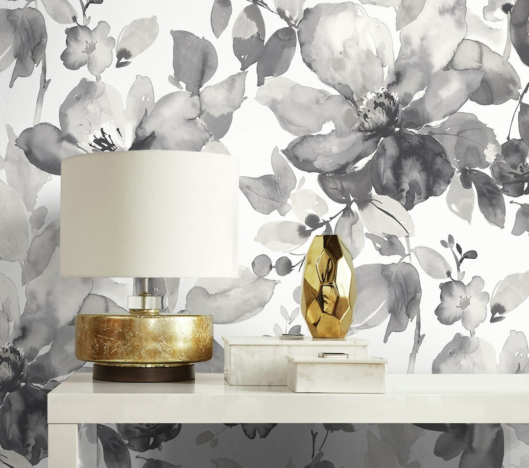 Prepasted Wallpaper Watercolor Floral Neutral Wallcovering Traditional ...