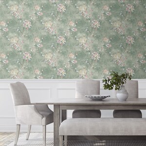 Peel and Stick Wallpaper Floral Self Adhesive Wallpaper Green Temporary ...