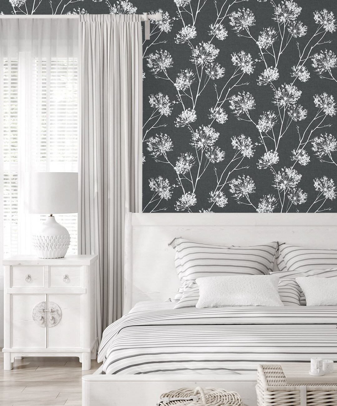 Prepasted Wallpaper Modern Floral Grey Wallcovering Traditional Flower ...