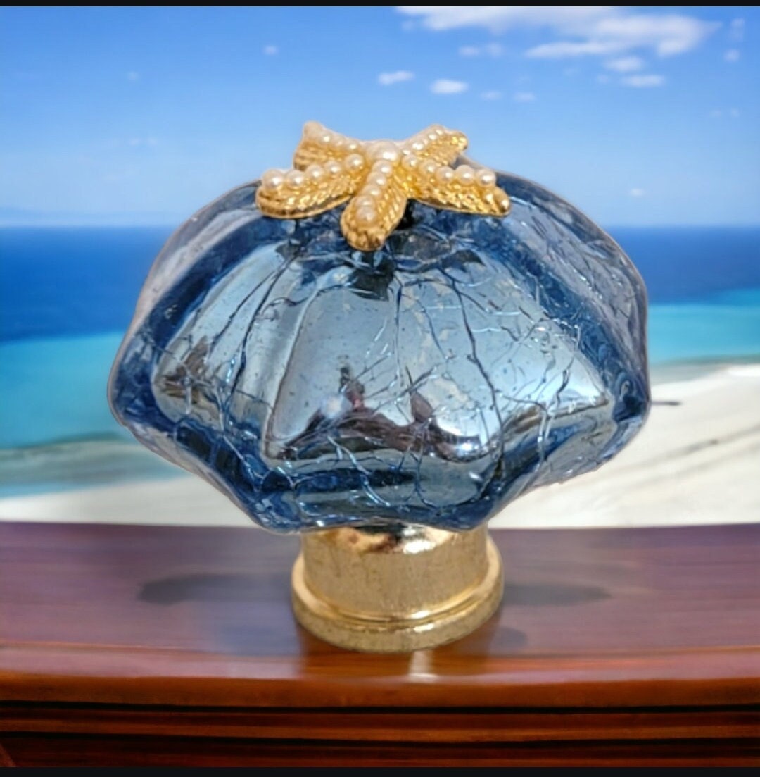 Stunning Beach Coastal Blue Faux Mercury Glass Starfish Pearl Brass ...