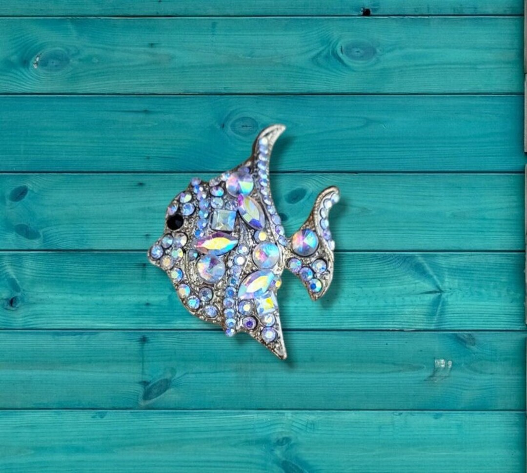 Angel Fish Glam Iridescent Rhinestone Crystals Nautical Coastal Beach ...