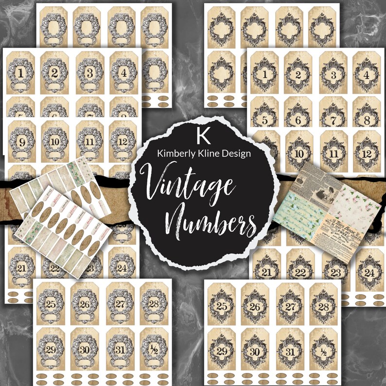 Junk Journal, Vintage Numbers, Printable, Scrapbook Paper, Numbers ...