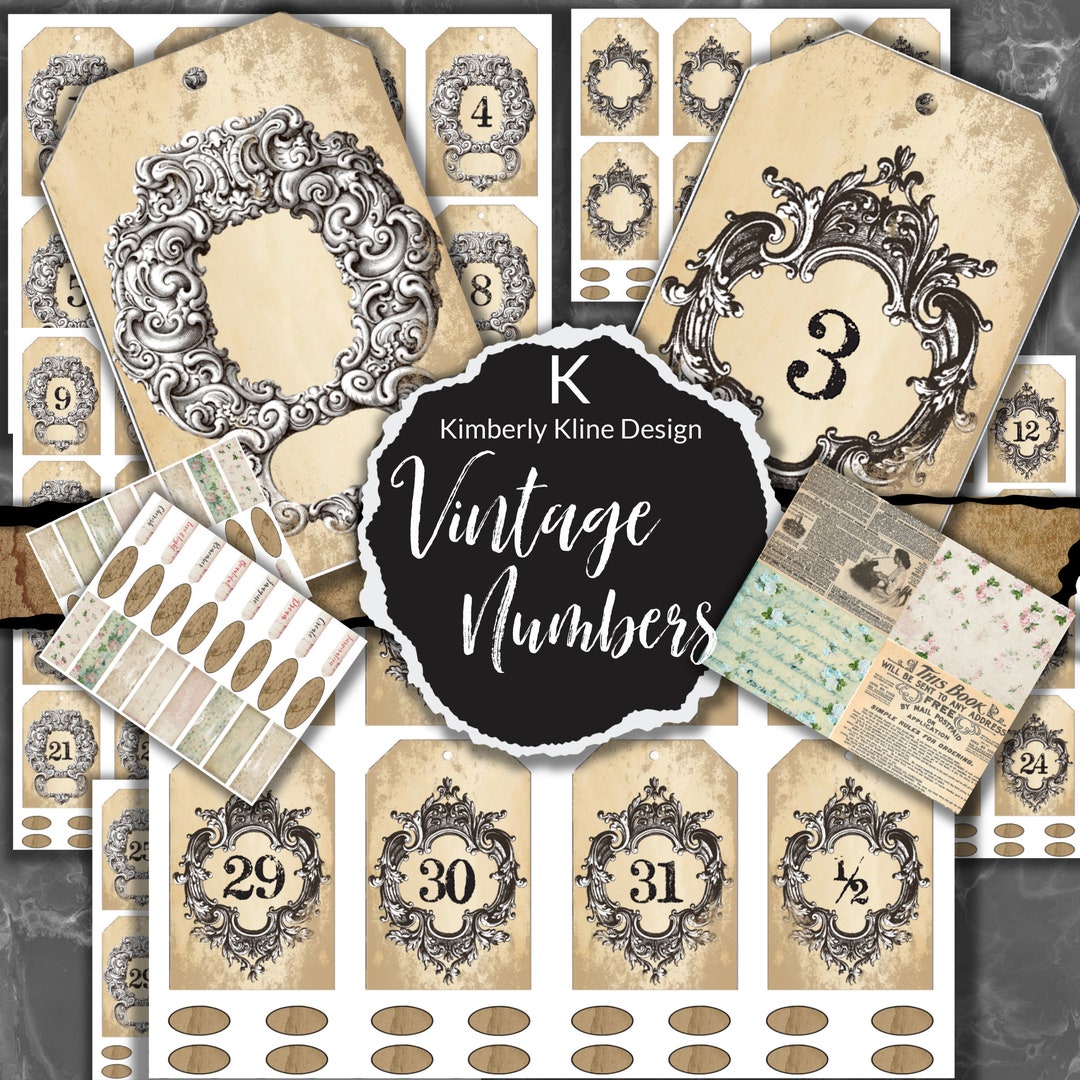 Junk Journal, Vintage Numbers, Printable, Scrapbook Paper, Numbers ...