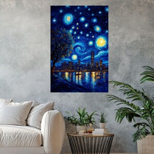 153 Starry Night Cityscape Art Print - Etsy