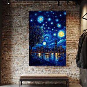 153 Starry Night Cityscape Art Print - Etsy