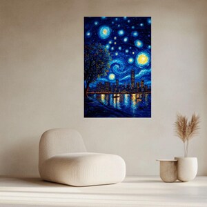 153 Starry Night Cityscape Art Print - Etsy
