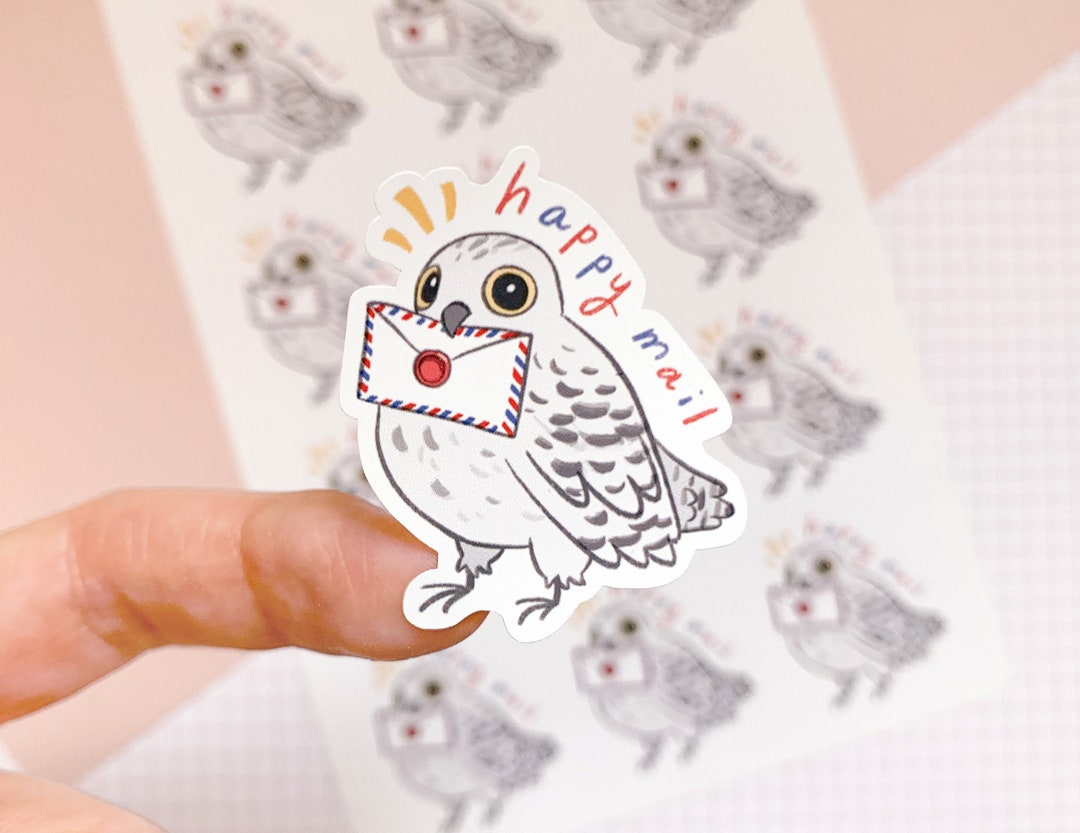 SHEET OF 12 Snowy Owl Sticker Sheet Bird Mail Sealing Label Happy Mail ...