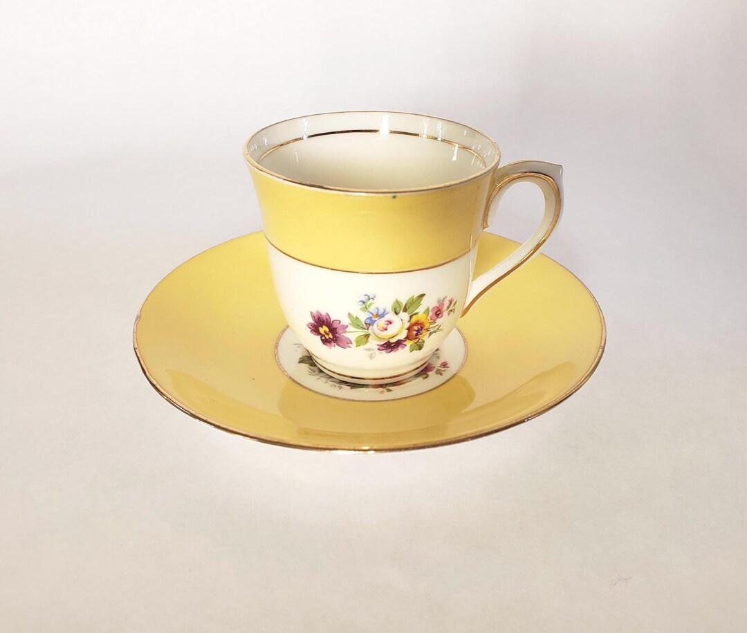 Vintage Colclough Bone China Demitasse Cup & Saucer Yellow/white/floral ...