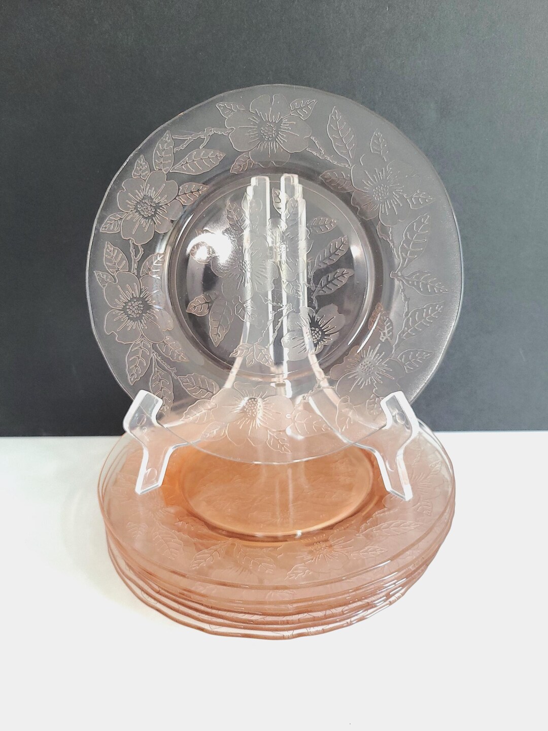 Macbeth-evans Pink Dogwood Depression Glass Salad/dessert Plates, Set ...