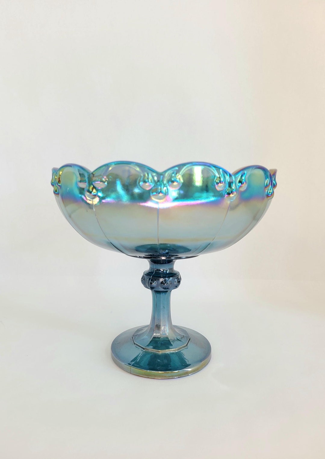 Blue Carnival Glass Compote
