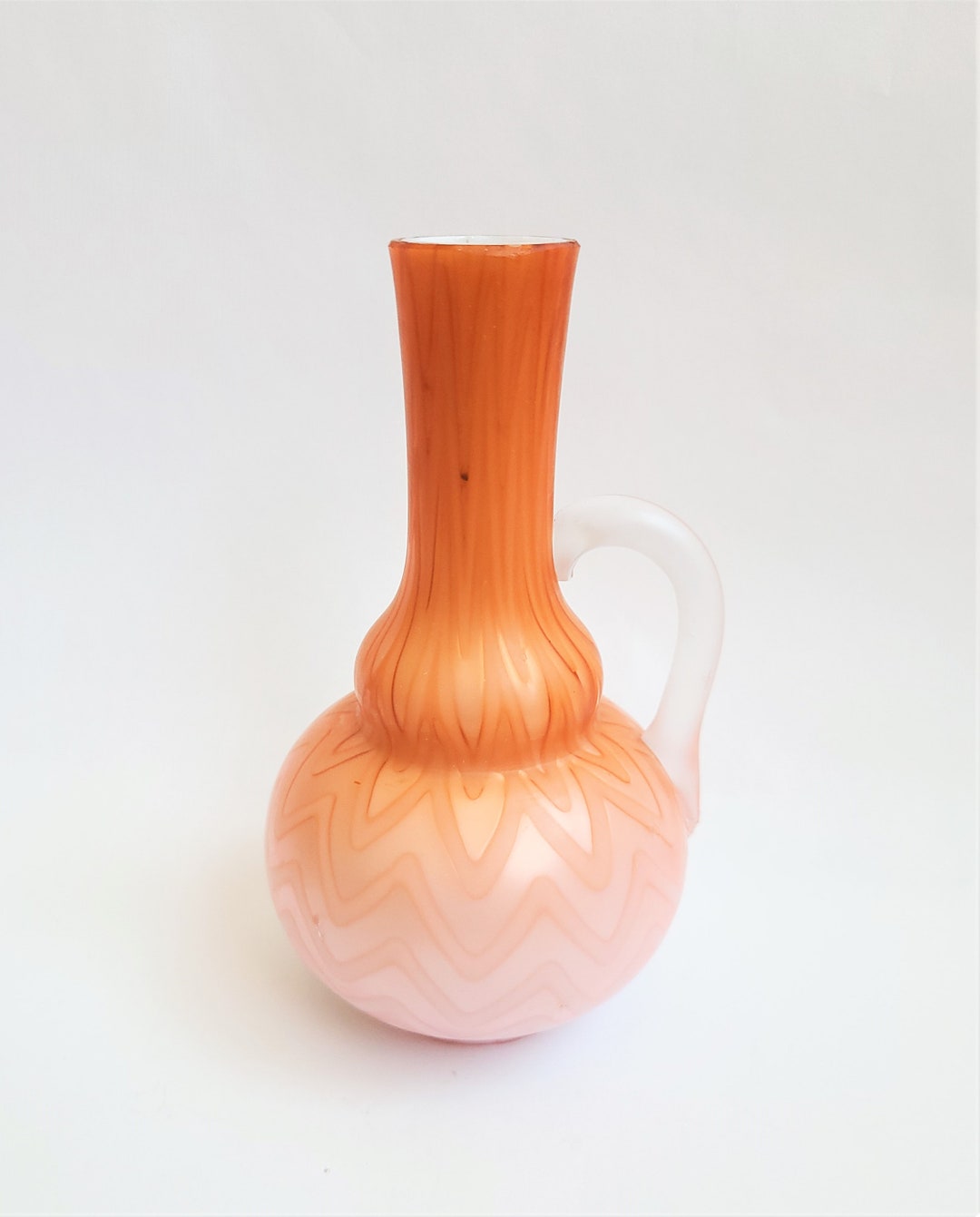 Antique Blown Satin Glass Vase With Handle Orange To Pink 6 Tall Etsy
