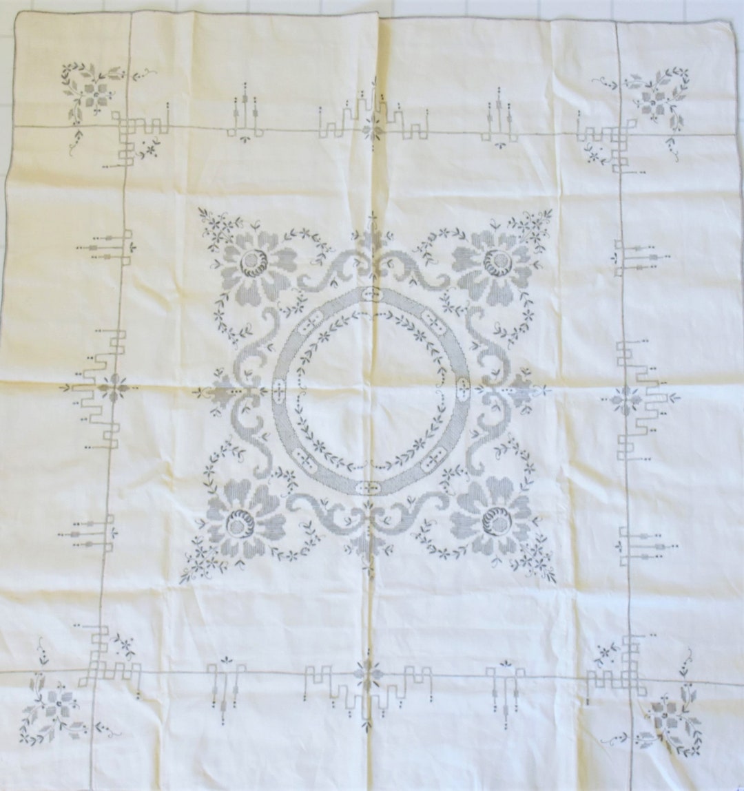 1920s-30s Embroidered 45 Square Linen Tablecloth, Possibly Handmade ...
