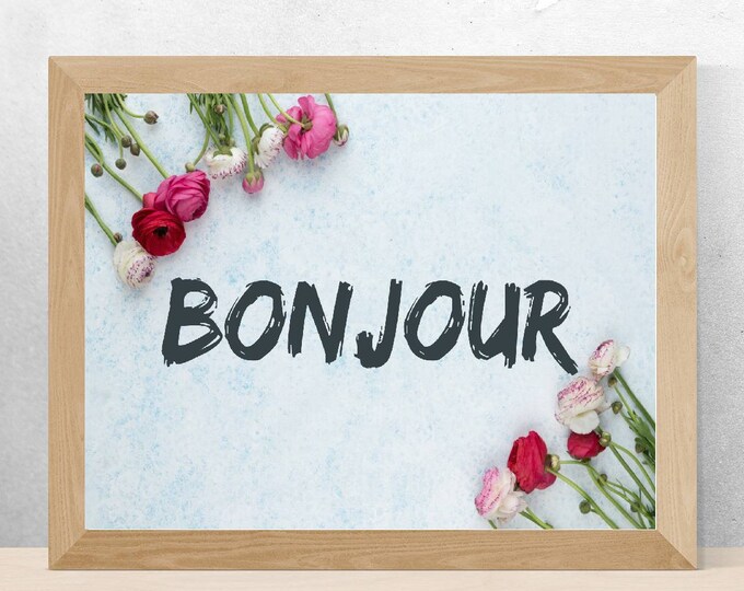 BONJOUR French Quote Print Welcome Sign Landscape Print Peonies Art ...