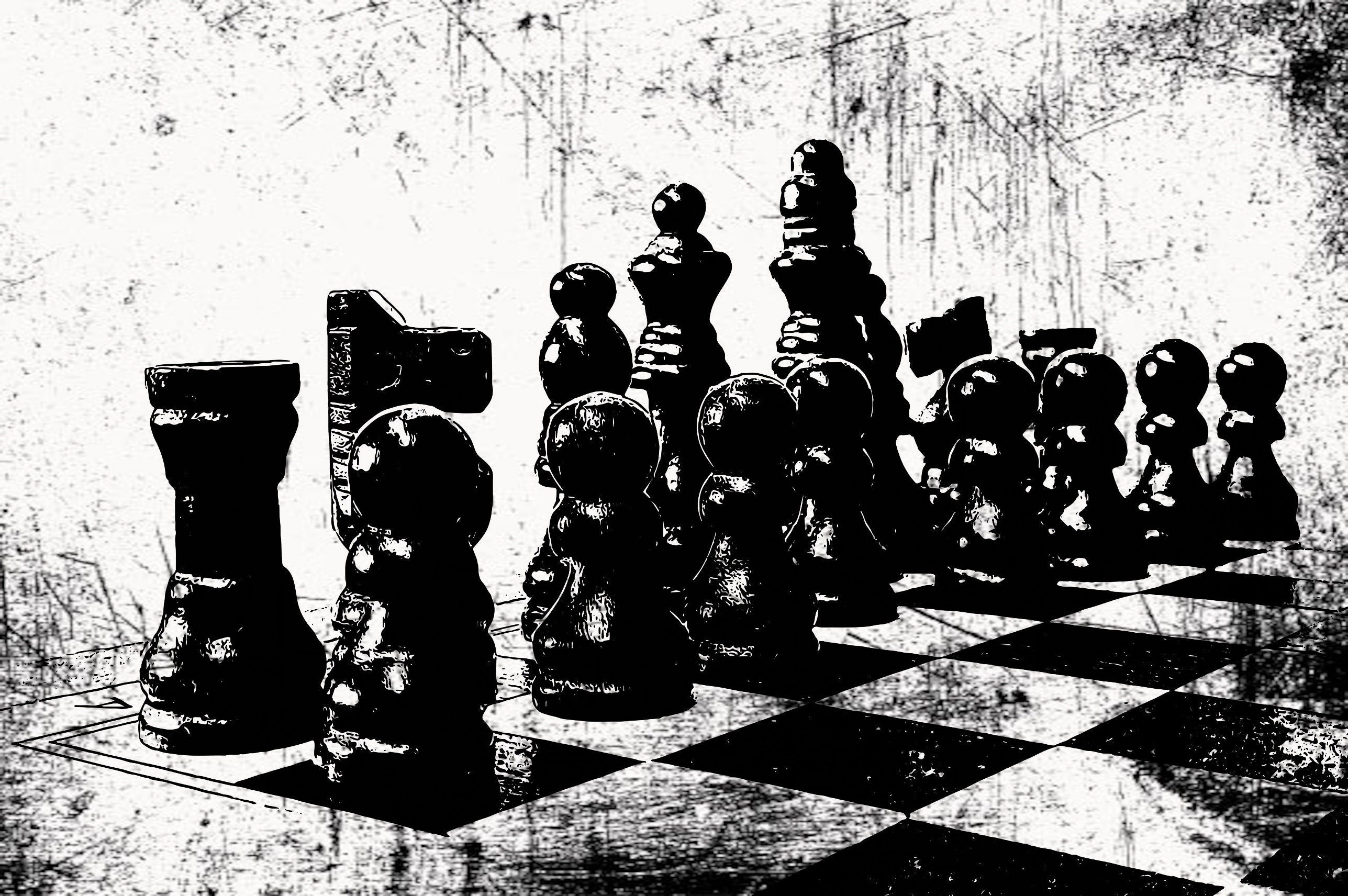 Grunge Chess Set Illustration in Black and White - Etsy