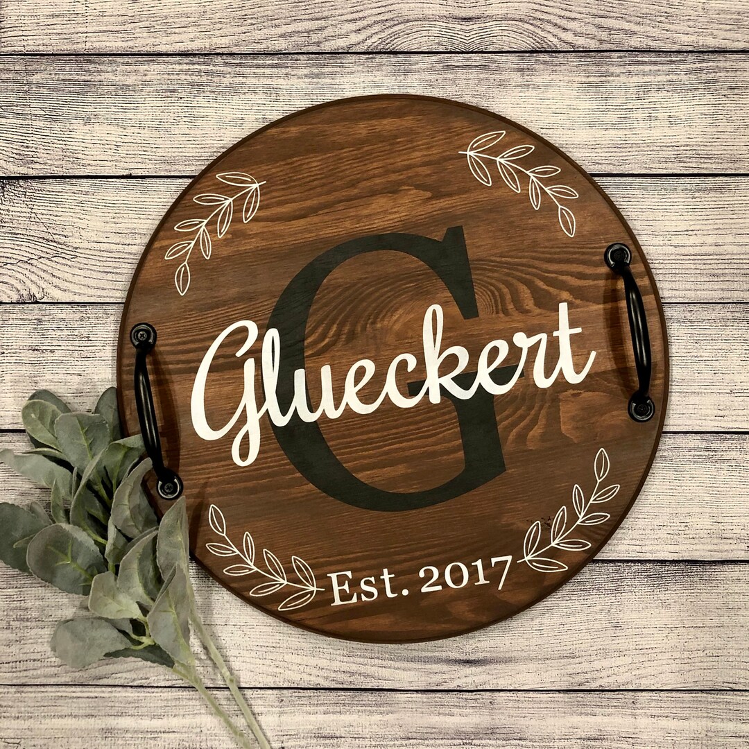 Personalized Round Wood Tray Wood Tray Last Name Tray - Etsy