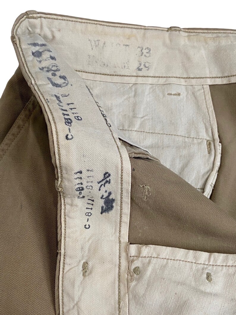 Vintage 1940s Wwii Us Army Chino Pants Metal Button Fly Size 33x28 - Etsy