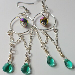 Green Tear Drop Beaded Drop Earrings - Etsy