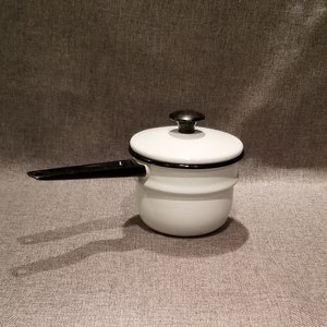 Vintage Black and White Small Enamel Pot With Matching Cover - Etsy