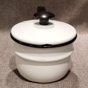 Vintage Black and White Small Enamel Pot With Matching Cover - Etsy