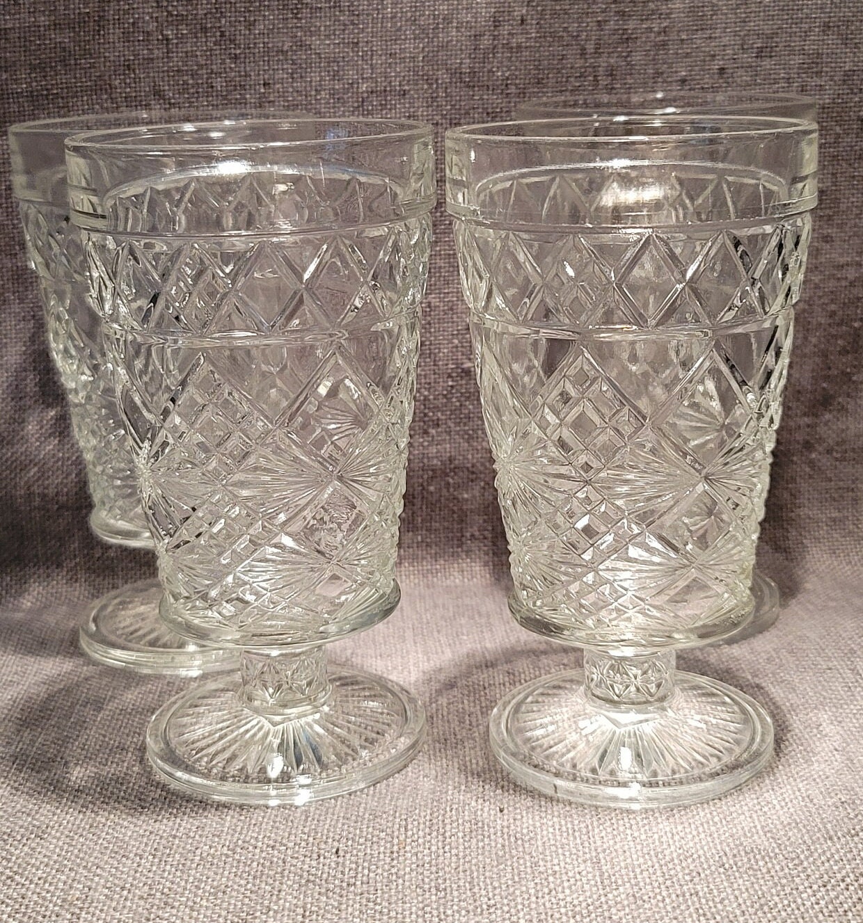 Four Anchor Hocking Oatmeal Pattern Stem Goblets Glasses Tumblers - Etsy