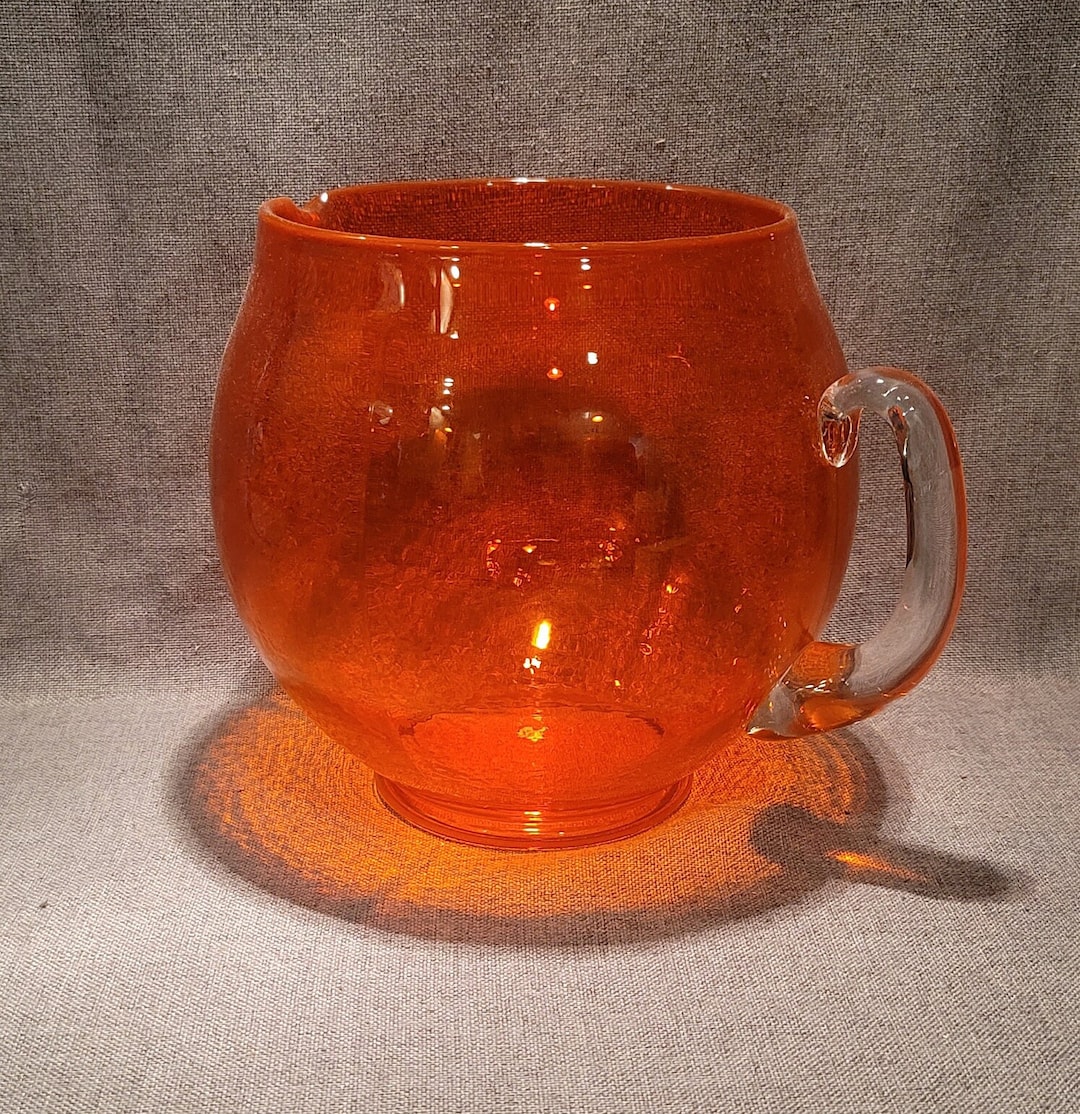 Huge Vintage Orange Glass Pitcher - Punch Bowl - Etsy