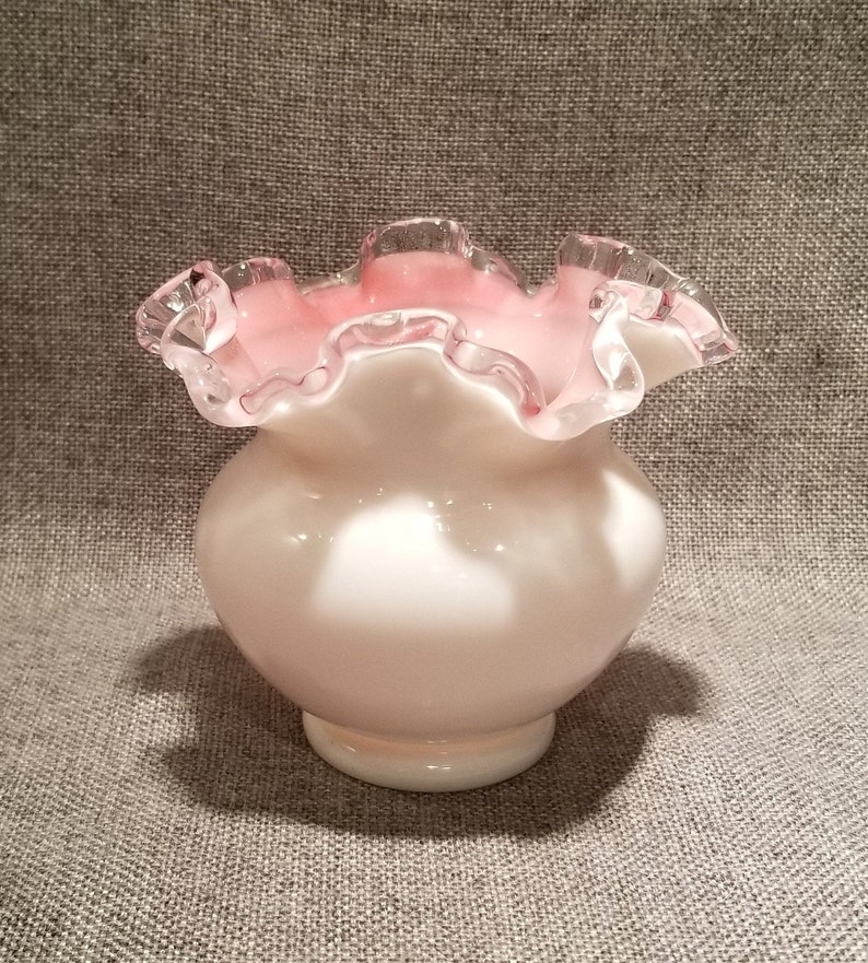 Fenton Ruffle Edge Double Glass Vase White and Pink - Etsy