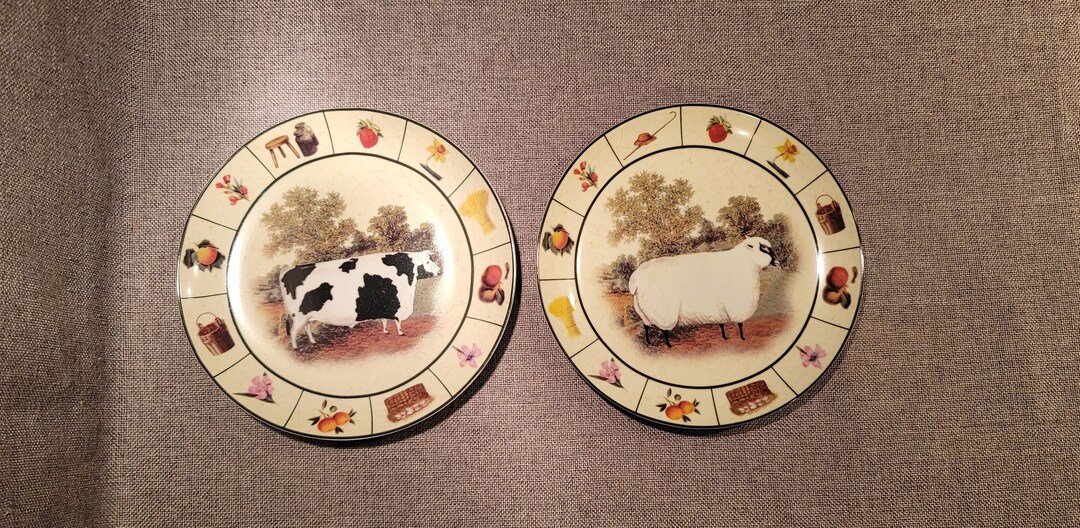 Set of 2 Barnyard Collection Folk Art Display Plates 8" - With Wall ...