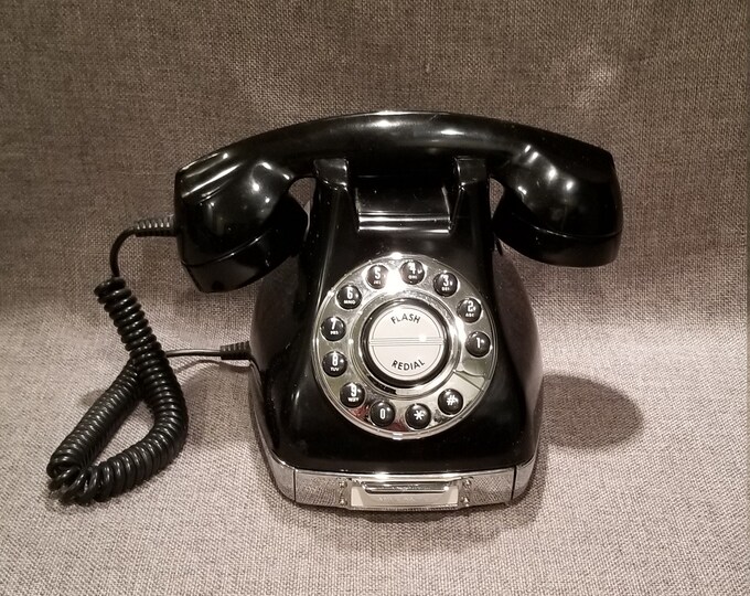 Vintage Pottery Barn Push Button Desk Phone - Black With File Draw ...