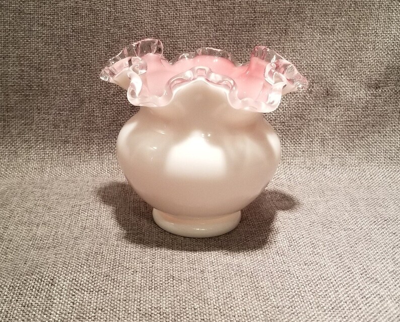 Fenton Ruffle Edge Double Glass Vase White and Pink - Etsy