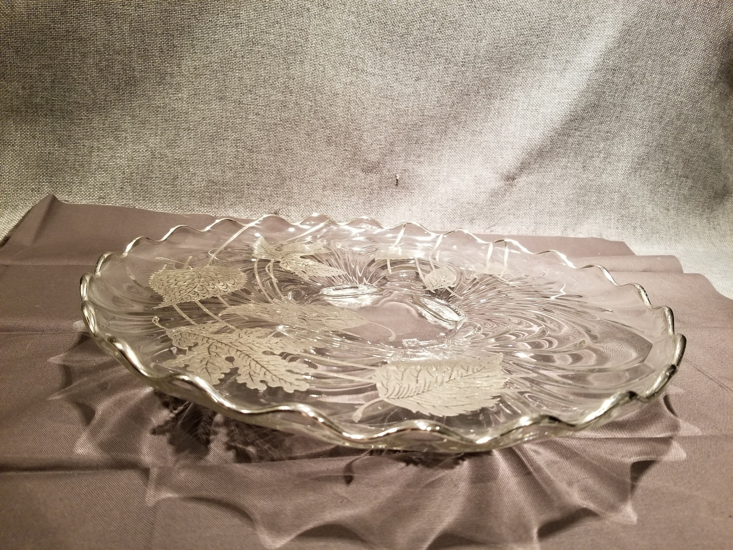 Silver Overlay Cake Plate: Vintage Glass Serving Dish With Leaf Design ...