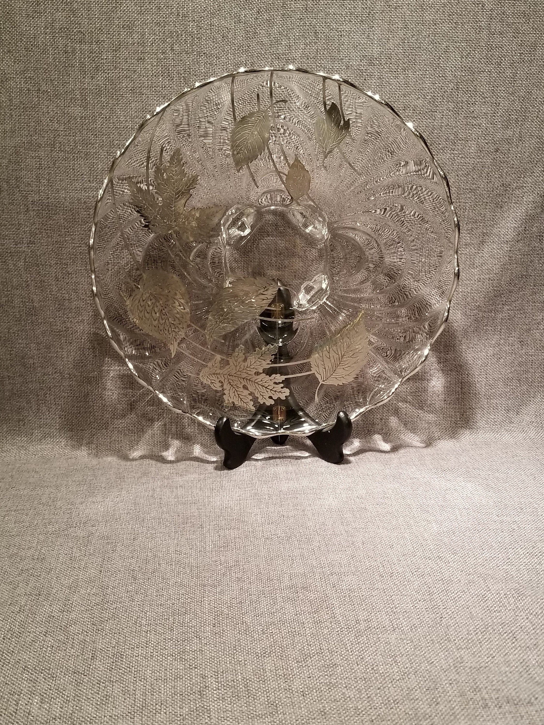 Silver Overlay Cake Plate: Vintage Glass Serving Dish With Leaf Design ...