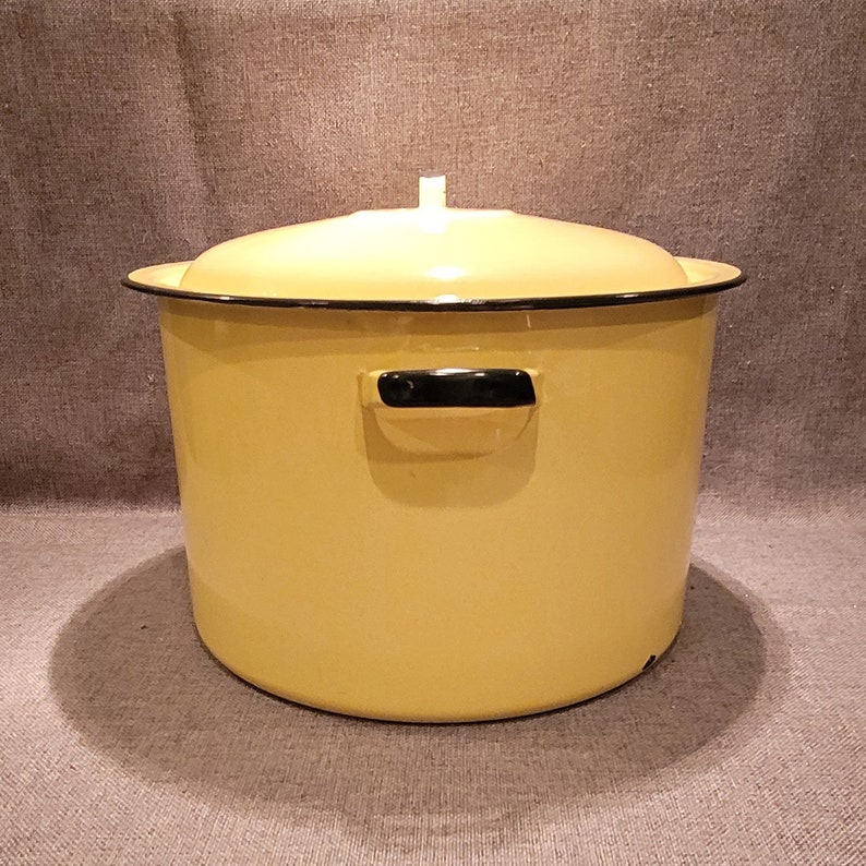 Large Enamel Enamelware Stock Pot Canning Pot Stew Soup Rustic ...