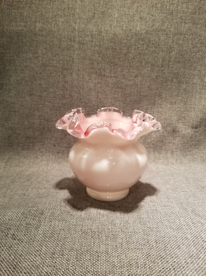 Fenton Ruffle Edge Double Glass Vase White and Pink - Etsy