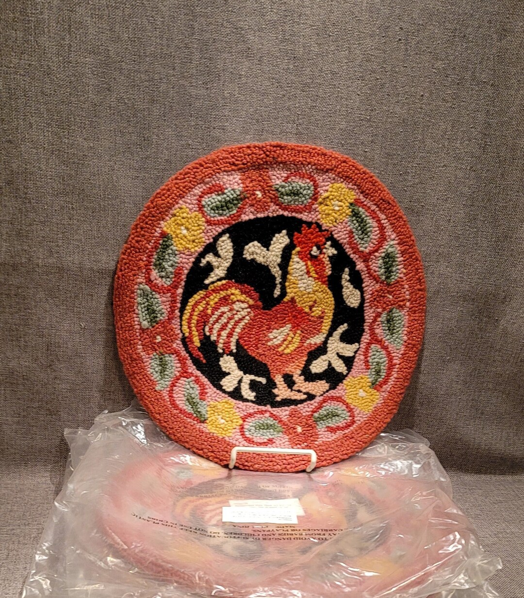 Set of 6 Hook Rug 14 Inch Round Rooster Seat Pads 100% Wool - New in ...