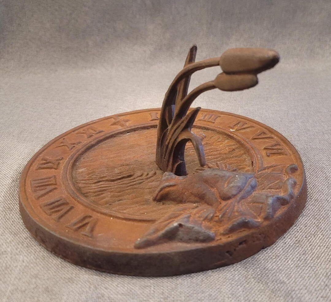 Cast Iron Sundial With Frog on a Lily Pad Design With Cattail Detail - Etsy