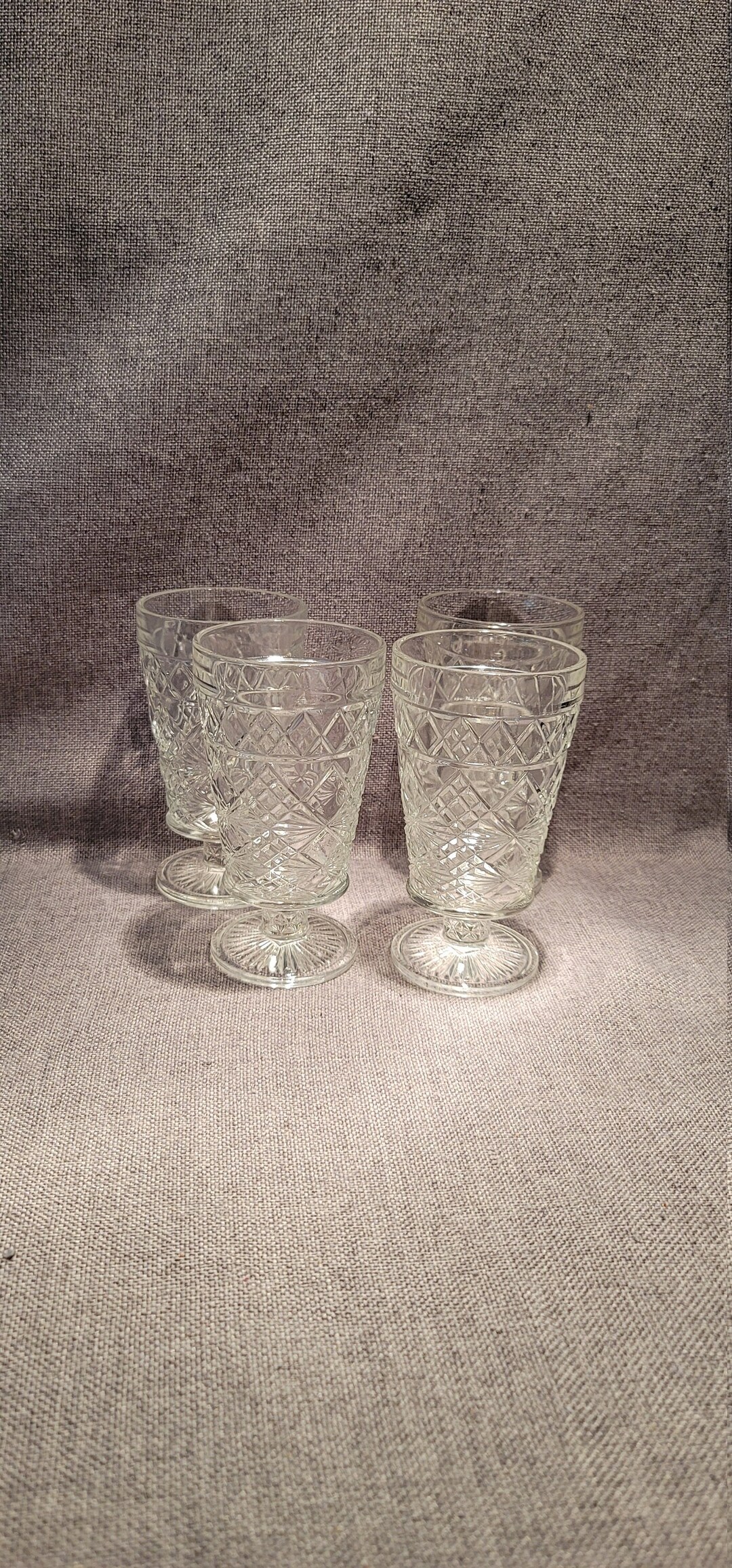 Four Anchor Hocking Oatmeal Pattern Stem Goblets Glasses Tumblers - Etsy