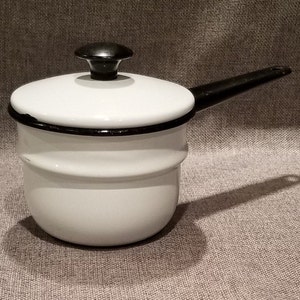 Vintage Black and White Small Enamel Pot With Matching Cover - Etsy