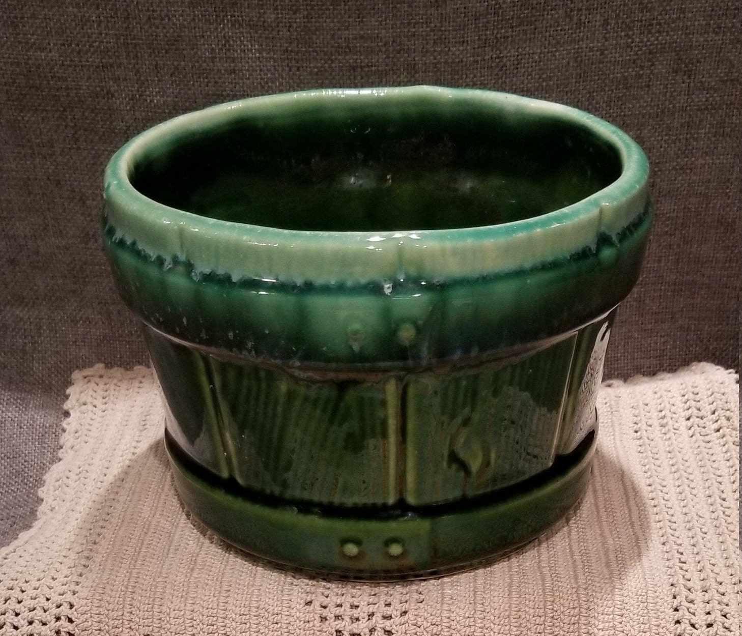 Vintage UNGEMACH UPCO Forest Green Pottery Planter: Wood Basket Design ...