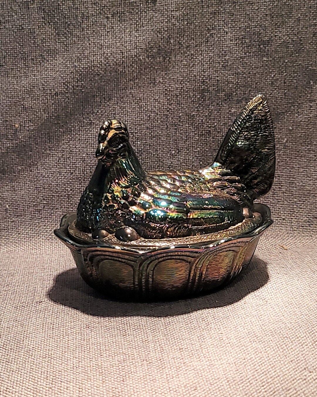 Fenton Amethyst Carnival Glass Hen on Nest 2 Piece Covered Candy/mints ...