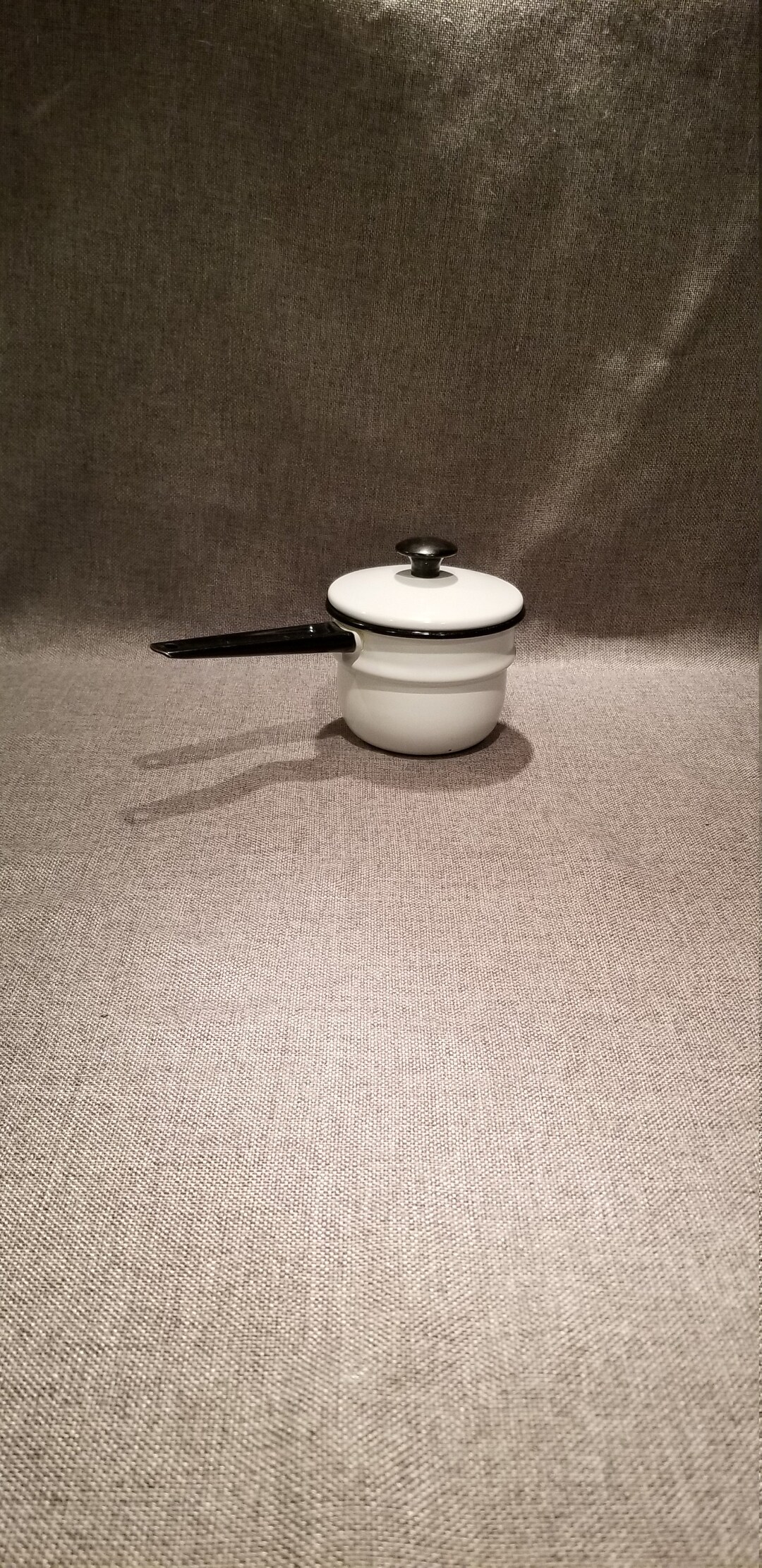 Vintage Black and White Small Enamel Pot With Matching Cover - Etsy