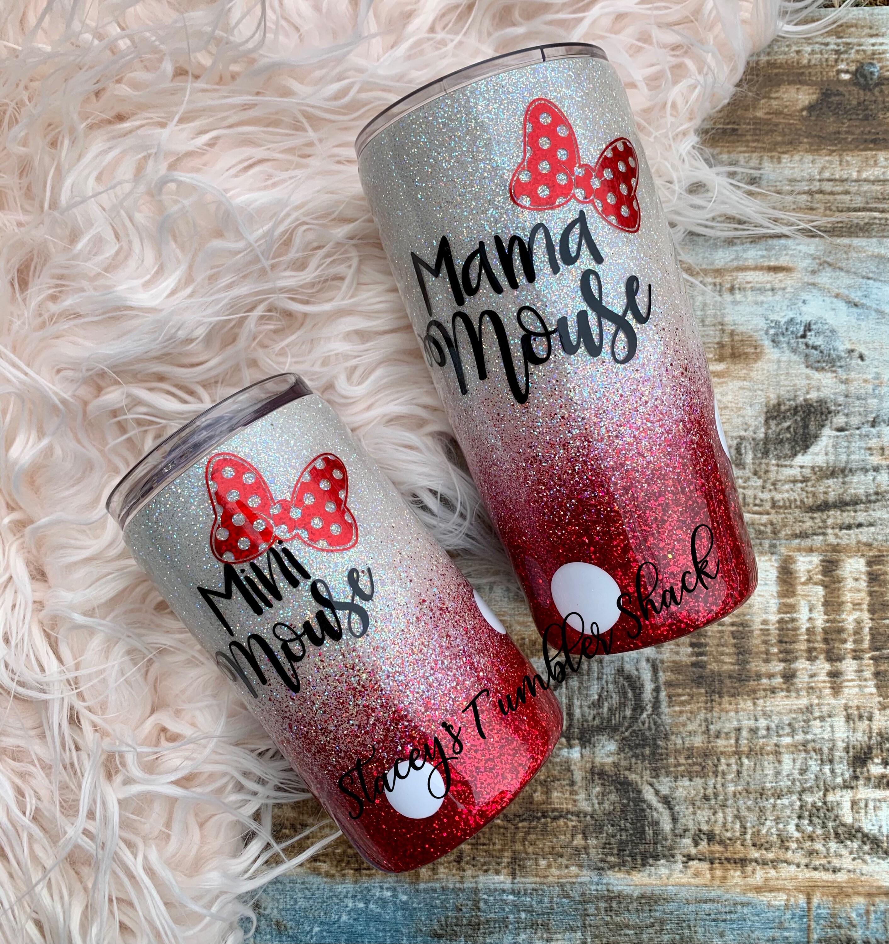 Mama Mouse And Mini Mouse Glitter Tumbler Set Mama And Me Etsy