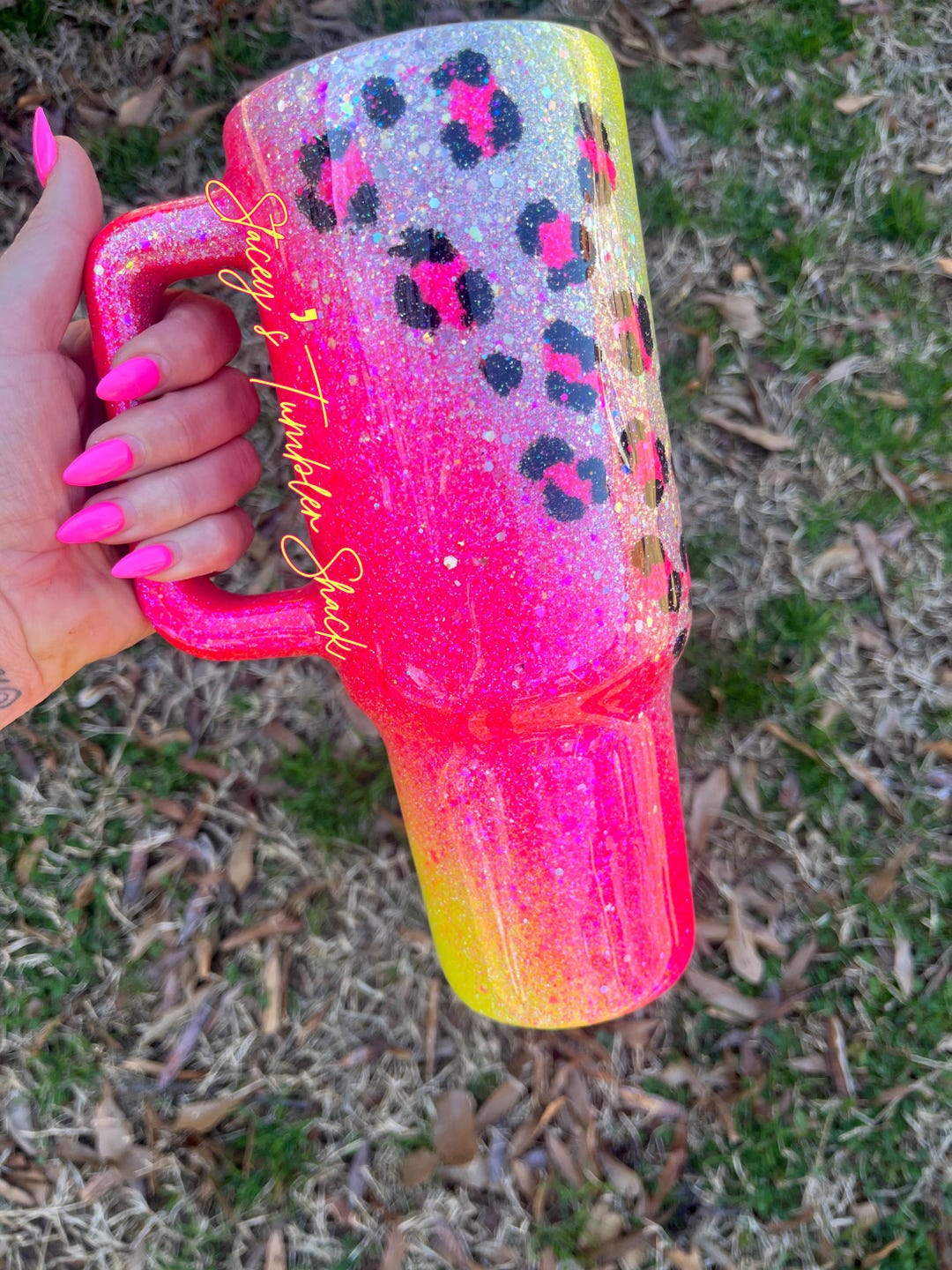 Leopard Print Tumbler | Glitter Leopard Tumbler | Pink Glitter Stanley ...