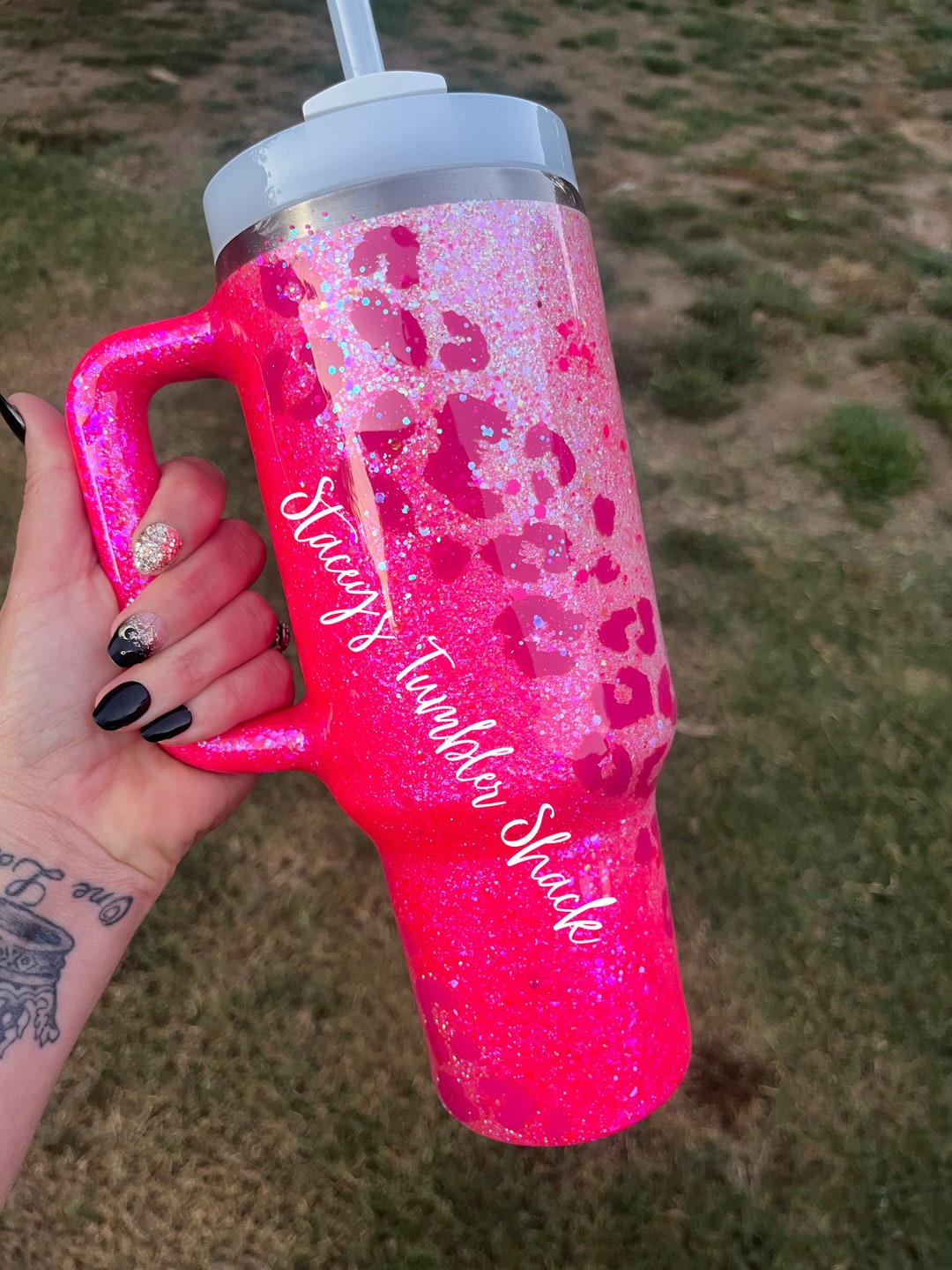 Leopard Print Tumbler | Glitter Leopard Tumbler | Pink Glitter Stanley ...