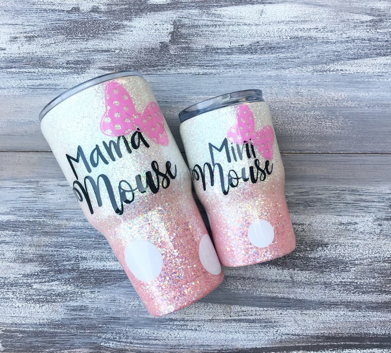 Mama Mouse And Mini Mouse Glitter Tumbler Set Mama And Me Etsy