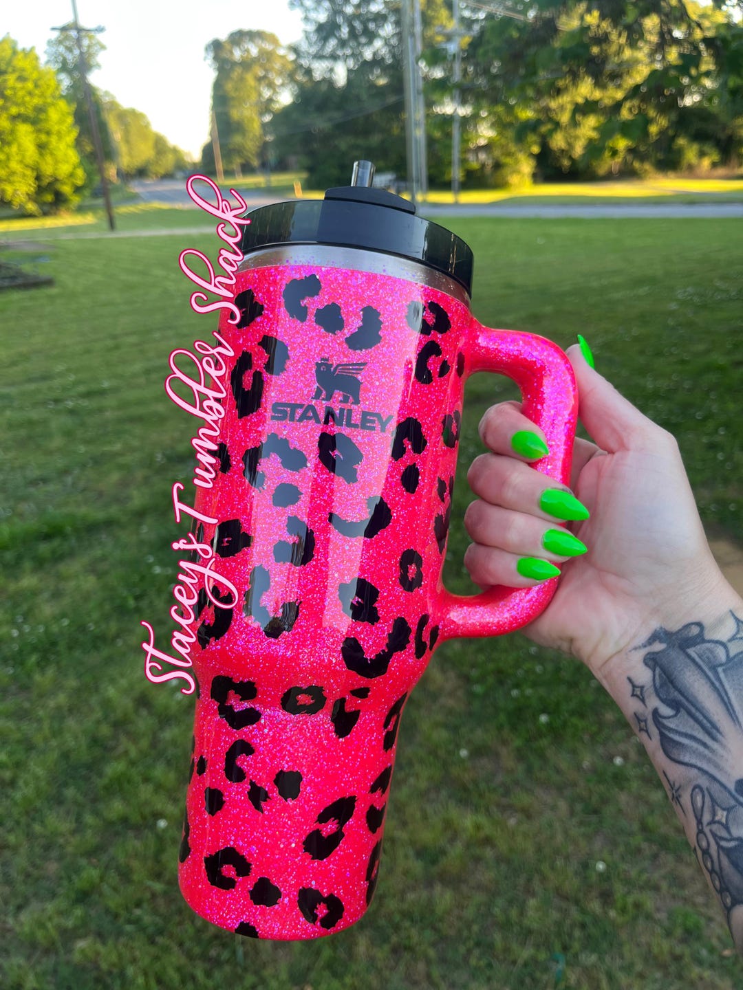 Leopard Print Tumbler | Glitter Leopard Tumbler | Pink Glitter Stanley ...