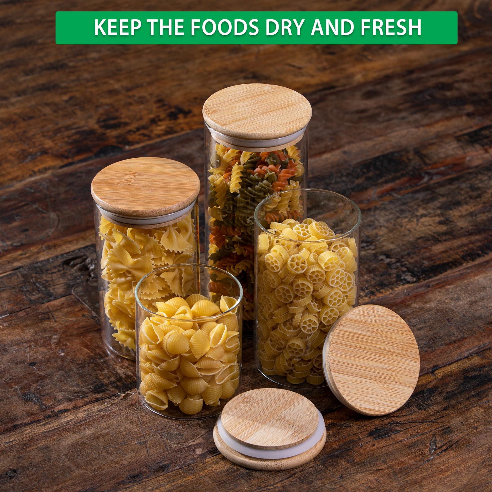 Stackable Glass Kitchen Canisters Set | Airtight Bamboo Lid | 4-pack ...