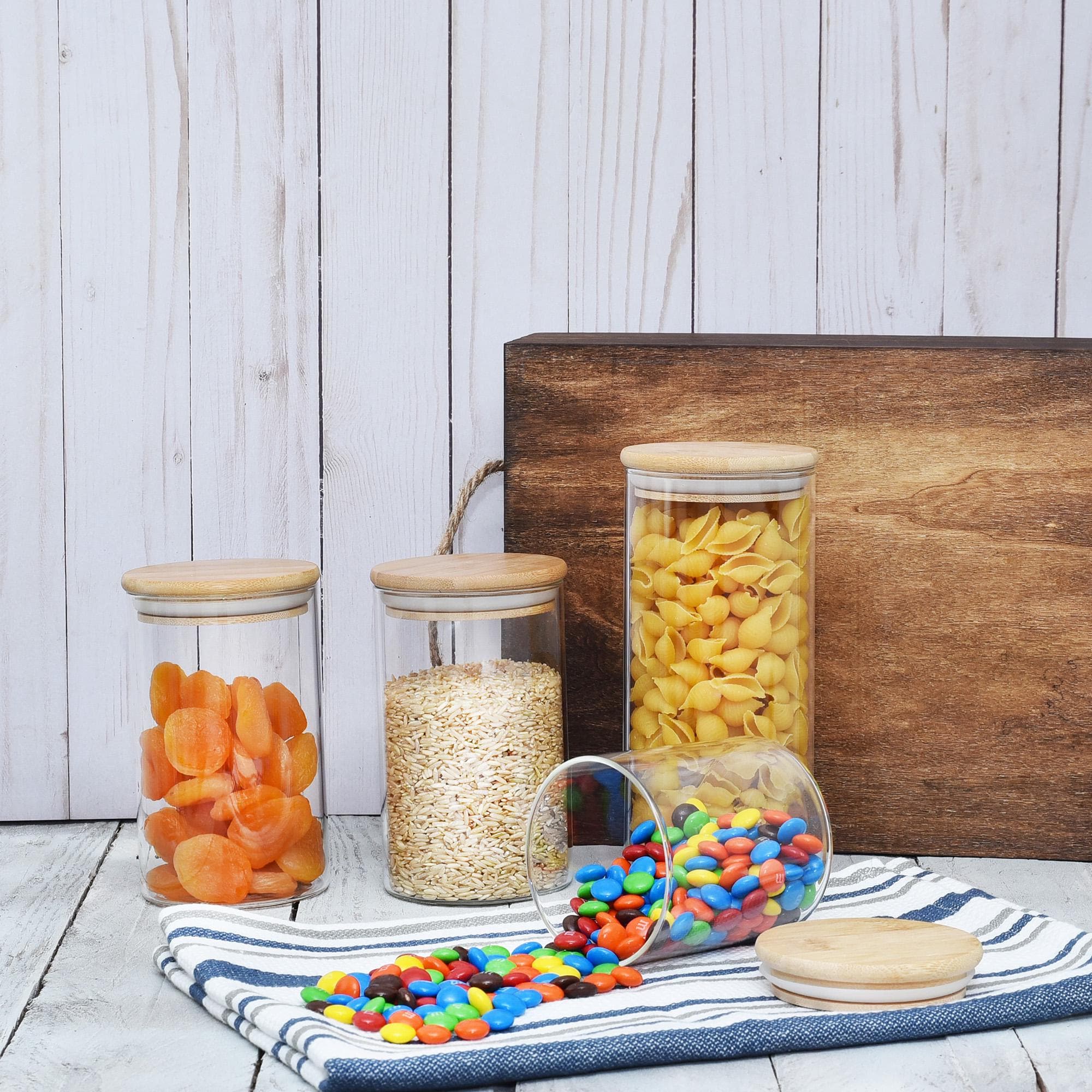 Stackable Glass Kitchen Canisters Set | Airtight Bamboo Lid | 4-pack ...