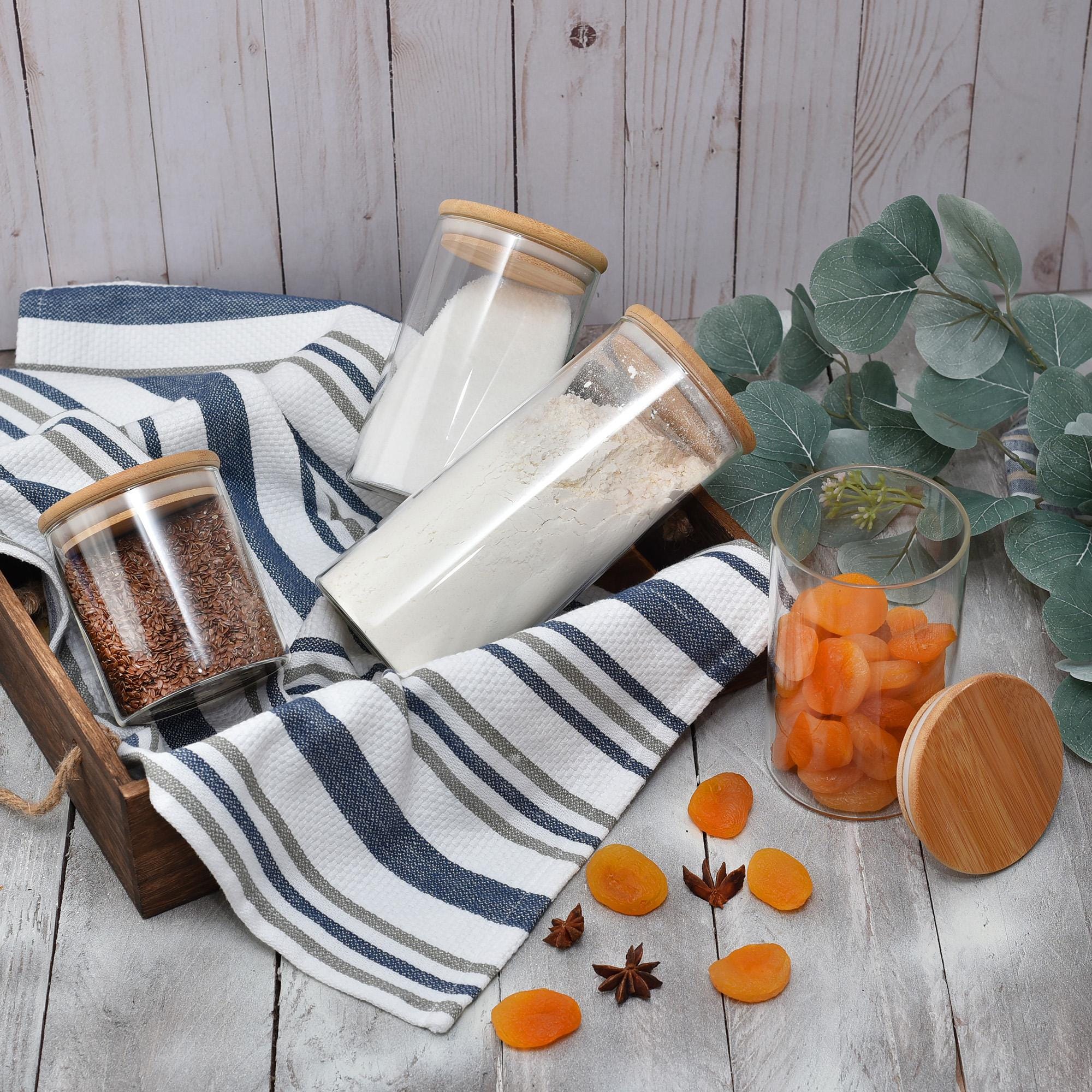 Stackable Glass Kitchen Canisters Set | Airtight Bamboo Lid | 4-pack ...